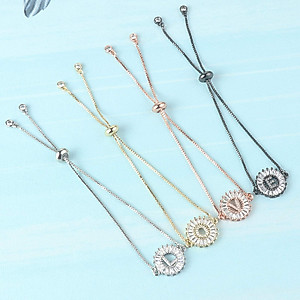 COTTVOTT Charms Initial Letter Bracelet Women A-Z Alphabet Adjustable Chain Bracelets 4 Colors (J, Gold Color)