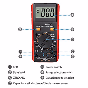 CAMWAY LCR Meter LCD Capacitance Inductance Resistance Tester Measuring Meter Self-Discharge pF nF μF with Overrange Display