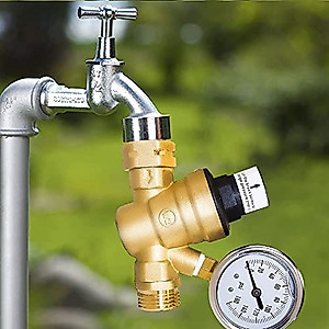 Hourleey Water Pressure Regulator Valve, RV Brass with Gauge and Inlet Screened Filter for Camper Trailer