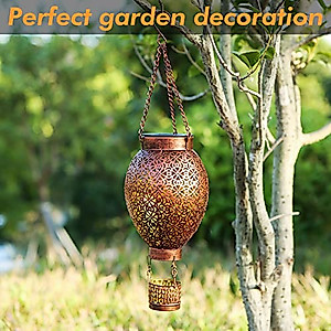 Solar Hanging Lanterns Outdoor, JOYCREATOR Retro IP65 Solar Lanterns Outdoor Waterproof Decorative, Metal LED Solar Outdoor Lantern Garden Patio Yard Decor (Hot Air Balloon)