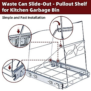 Pull Out Trash Can for Under Cabinet, Adjustable Slide Out Shelf for Kitchen, Cabinet Trash Can Pull Out Kit- bin not Included