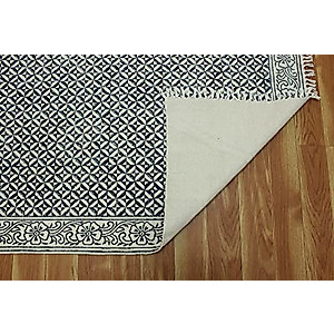 Casavani Hand Made Cotton Dhurrie Floral Blue & Beige Tassel Rug Easy Care Washable Rugs for Doormat Entryway Living Room Bedroom Hallway Balcony 12x15 Feet