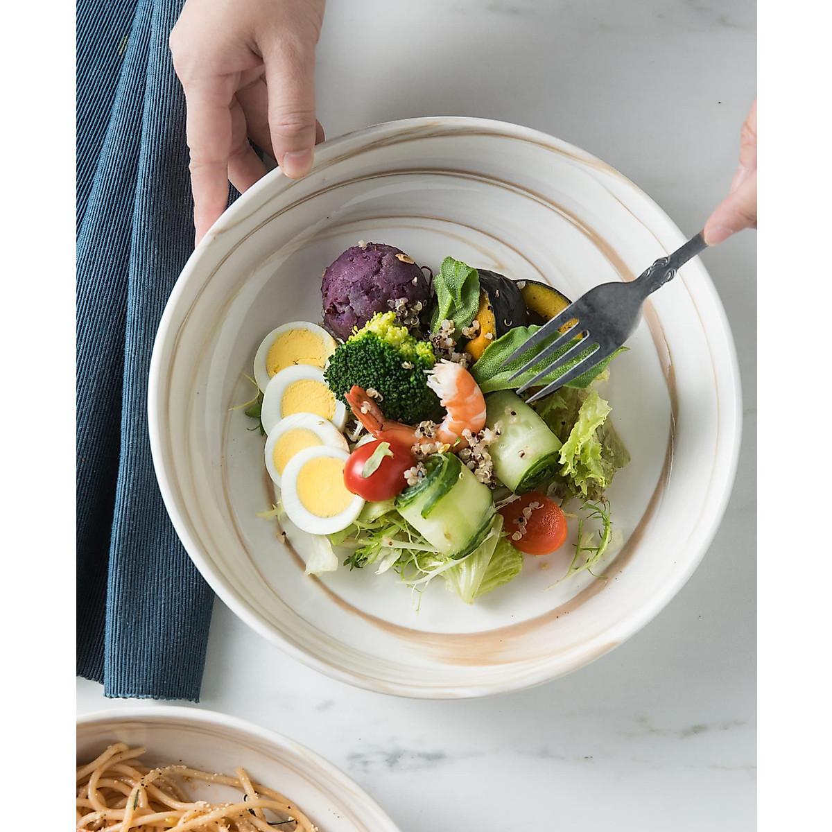 LYEOBOH Serving Bowls for Entertaining, Large Pasta Serving Bowl, 57 OZ., Set of 2 Porcelain Decorative Bowl for Thanksgiving Christmas, Shallow Vegetable Bowls for Fruit, Snacks, Kitchen Prep