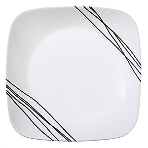 Corelle Vitrelle 18-Piece Service for 6 Dinnerware Set, Triple Layer Glass and Chip Resistant, Lightweight Square Plates and Bowls Set, Simple Sketch