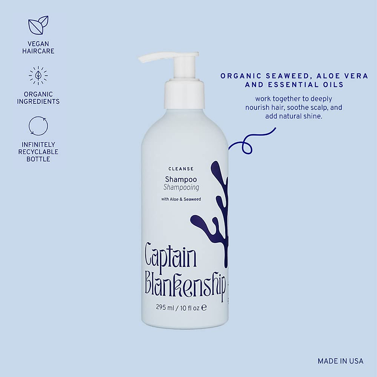 Captain Blankenship Cleanse Shampoo | Nourishes, Hydrates & Restores Shine to Dry, Dull Hair | Color-Safe, Organic, Sulfate-Free, Vegan Haircare - 10 oz