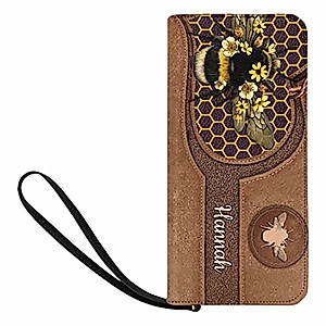 InterestPrint Personalized Name Clutch Purse Wallet, Little Bee Wallet Purse Wristlet Clutch with Zip