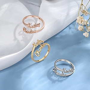 Personalized Name Ring for Women, Custom Adjustable Ring with 2 Names Promise Ring for Her Gift for Women Mother BFF (Gold)