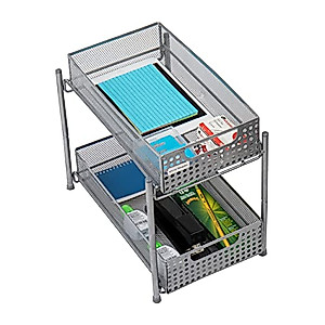 Mind Reader Cabinet, Mesh Storage Baskets Organizer, Home, Office, Kitchen, Bathroom, One Size, Silver 2 Tier Heavy Duty