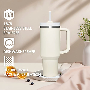 ANNA QUEEN 40 oz Tumbler With Handle and Straw Lid,Quencher H2.0 Vacuum Stainless Steel Insulated Tumblers,Travel Mug Iced Coffee Cup,Heat,Travel Mug for Hot and Cold Beverages