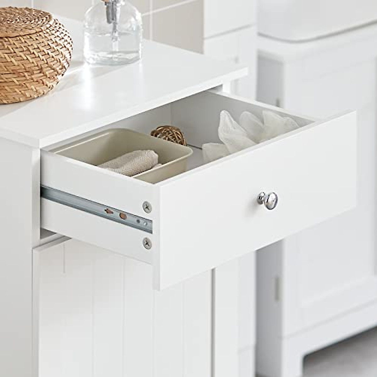 Haotian BZR21-W, White Bathroom Laundry Cabinet with Basket, Tilt-Out Laundry Hamper, Bathroom Storage Cabinet Unit with Drawer, 15.7"x15"x35.4"