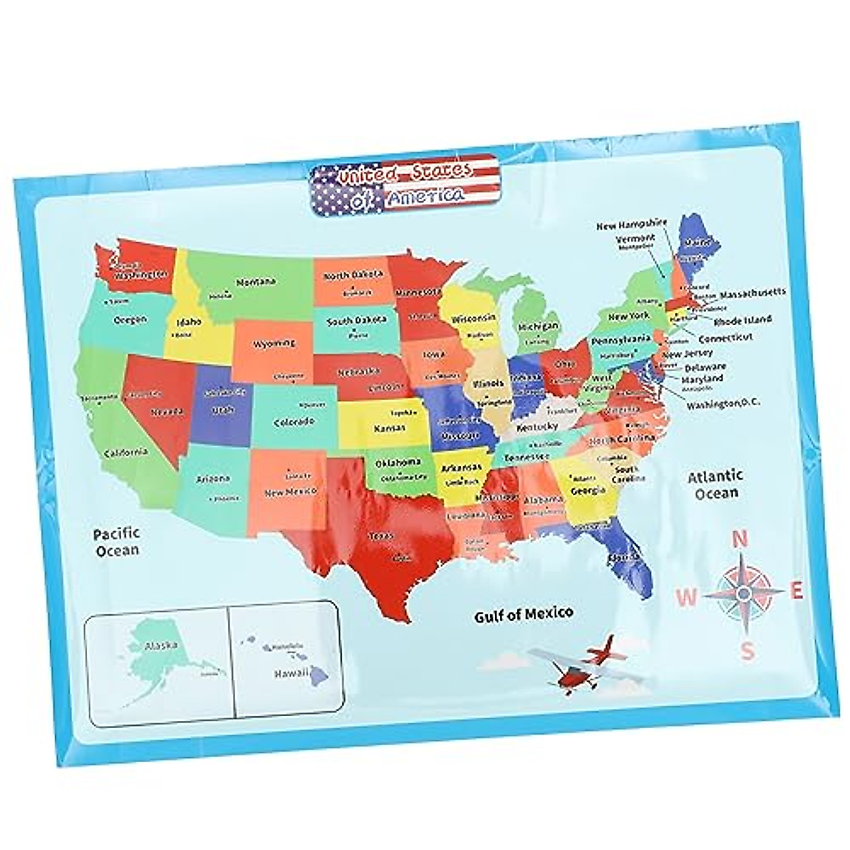 NUOBESTY Cognitive Learning Posters 4 Sheets United States map poster US map synthetic paper supply accessory accessories playroom decor accessory Cartoon hanging pictures