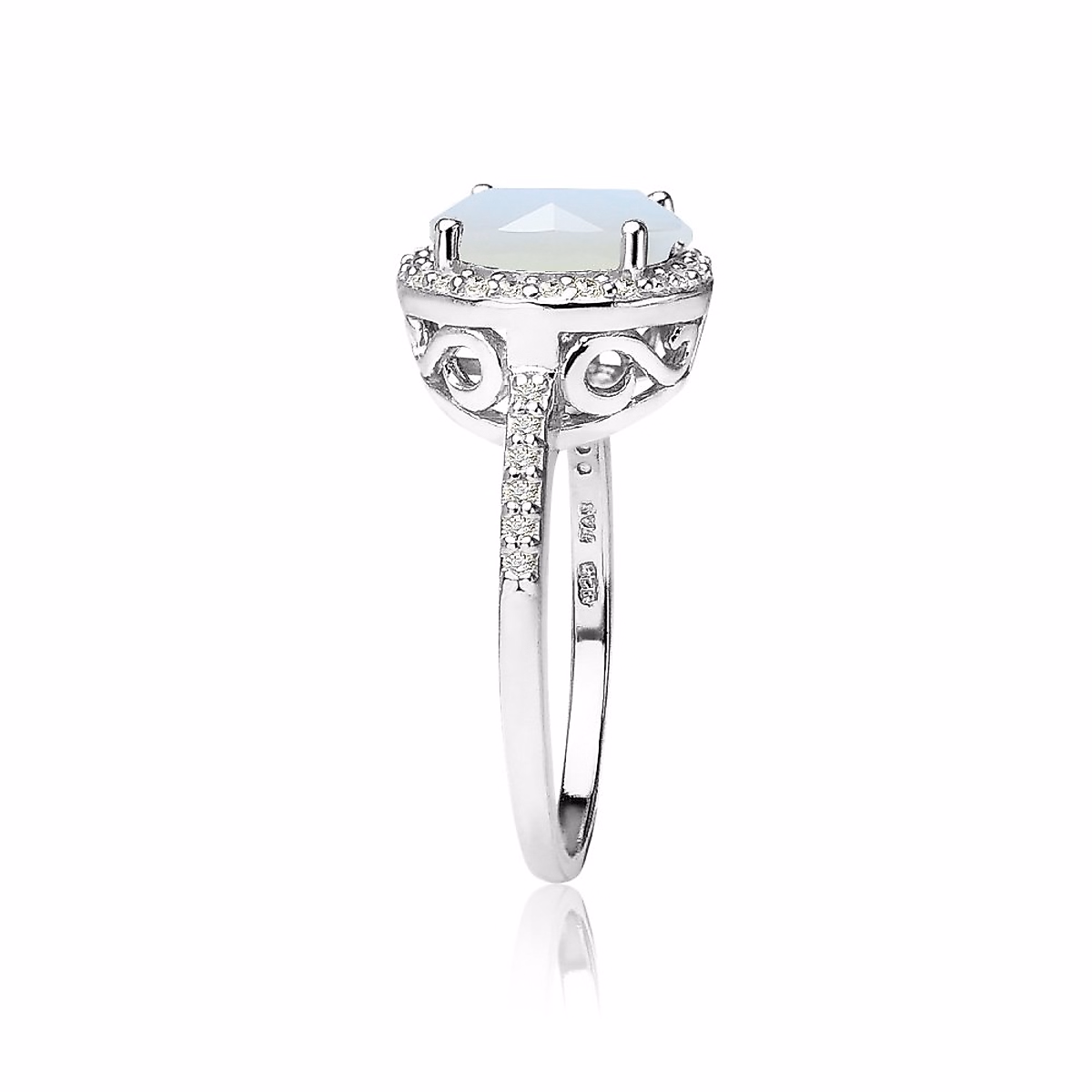 Ice Gems Sterling Silver Simulated White Opal and Cubic Zirconia Round Halo Ring, Size 8