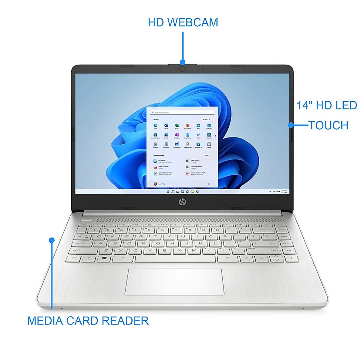 HP 14" HD LED Touchscreen Laptop, AMD Ryzen 3 3250U up to 3.5GHz, 8GB DDR4, 128GB SSD, Bluetooth, Wi-Fi, HD Webcam, HD Audio, Media Card Reader, USB 3.1-C, HDMI, Windows 10, 64GB ABYS Micro SD Card
