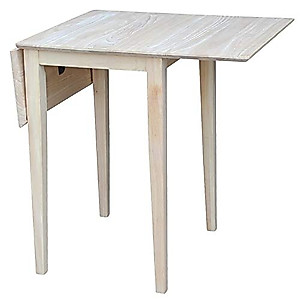 Pemberly Row Unfinished Natural Wood Dining Table for 4 People, Foldable Drop Leaf Rectangular Table for Kitchen