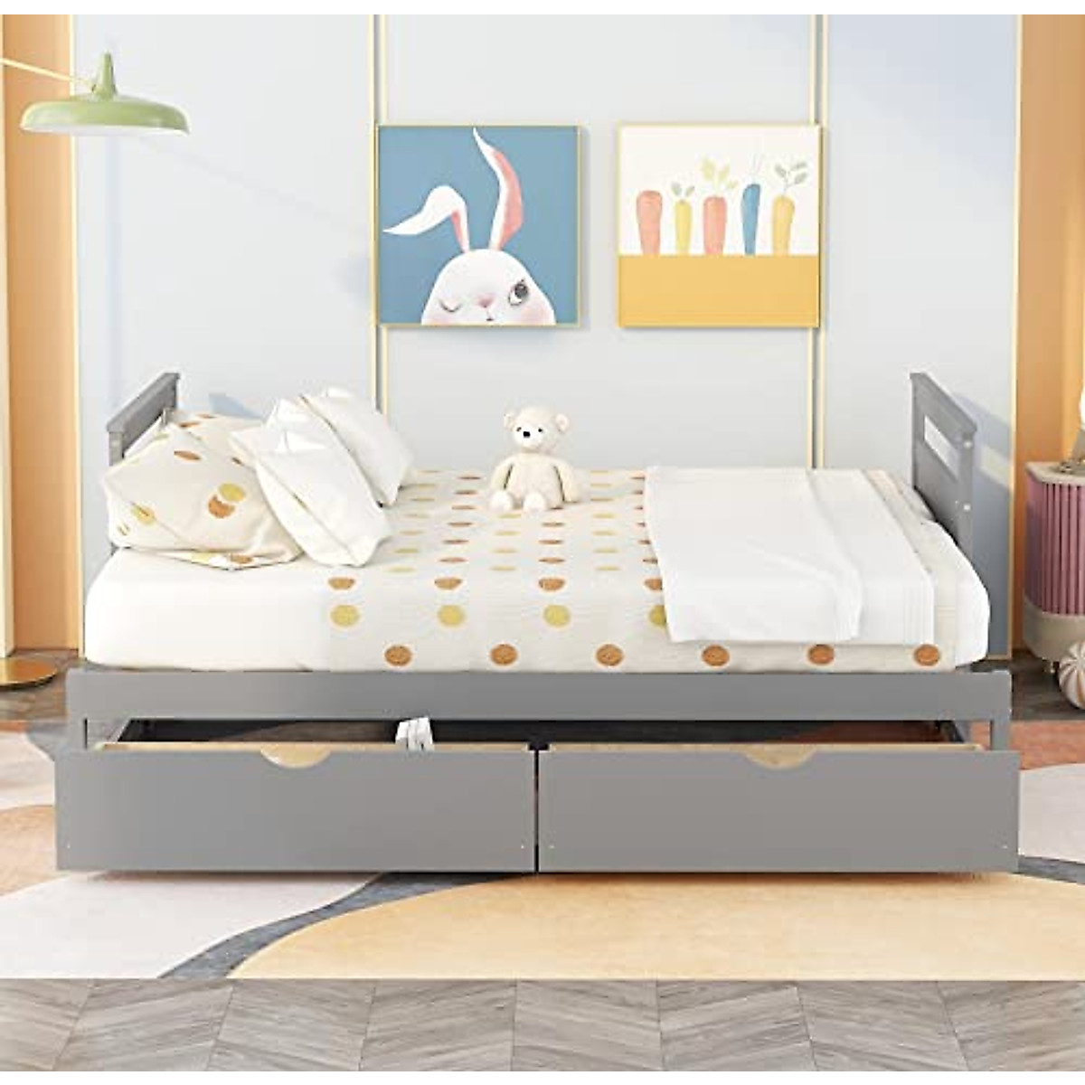 ODC Solid Wood Extendable Daybed,Twin to King Daybed with 2 Drawers,Wooden Daybed with Trundle,Convertible Sofa Bed for Bedroom Living Room