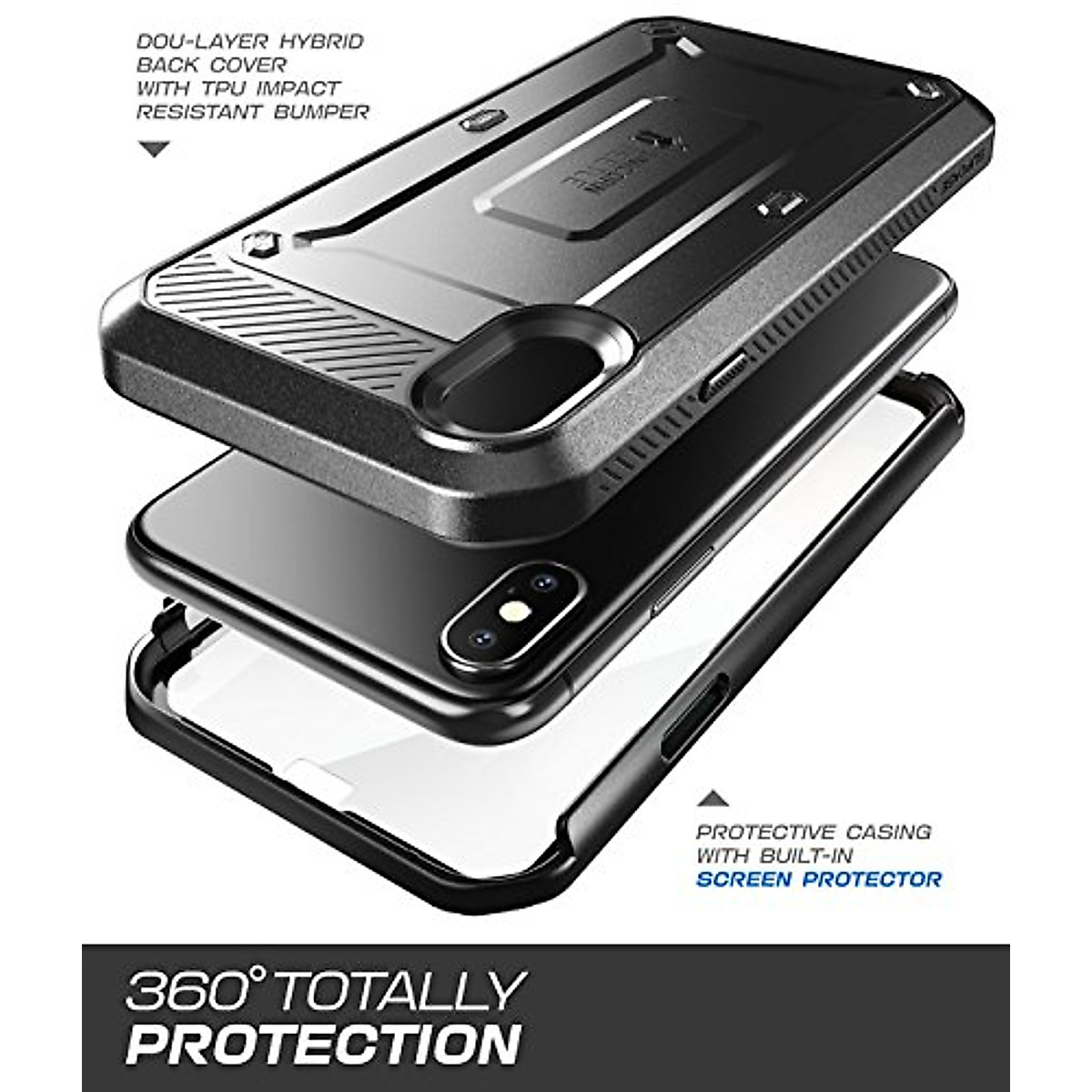 SUPCASE Unicorn Beetle Pro Series Case Designed Designed for iPhone X, with Built-In Screen Protector Full-body Rugged Holster Case for Apple iPhone X / iPhone 10 (2017 Release) (Black)