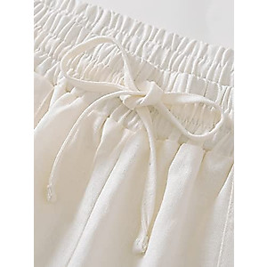 Weintee Women's Linen Joggers with Pockets L White