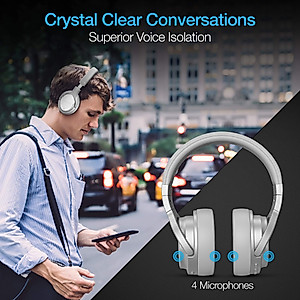 Naztech Driver ANC 1000 Active Noise Cancelling Bluetooth Wireless Headphones w/4 Mic's, Comfortable Over-Ear Design, Up to 50H Playtime for TV, Online Class, Home Office, Travel & More (Silver) 15137