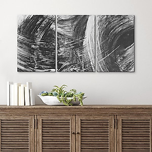 wall26 Canvas Print Wall Art Swirling Black & White Paint Strokes Abstract Shapes Digital Art Modern Bohemian Scenic Relax Multicolor Colorful for Living Room, Bedroom, Office - 16"x24"x3 Panels