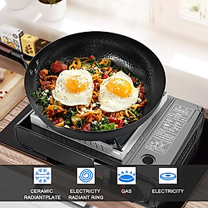 KYTD Carbon Steel Wok, Stir Fry Pan Flat Bottom Pan, Iron Wok with lid, for Electric Stove, Induction Cooker and Gas Stove(12.5 Inch)