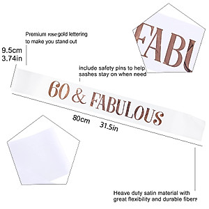 SKJIAYEE 60th Birthday Party Sash and Tiara Kits-60th ‘FABULOUS’ White Sash and Glitter Rose Gold Crown and Birthday Balloons for Women Birthday Party Decorations Supplies