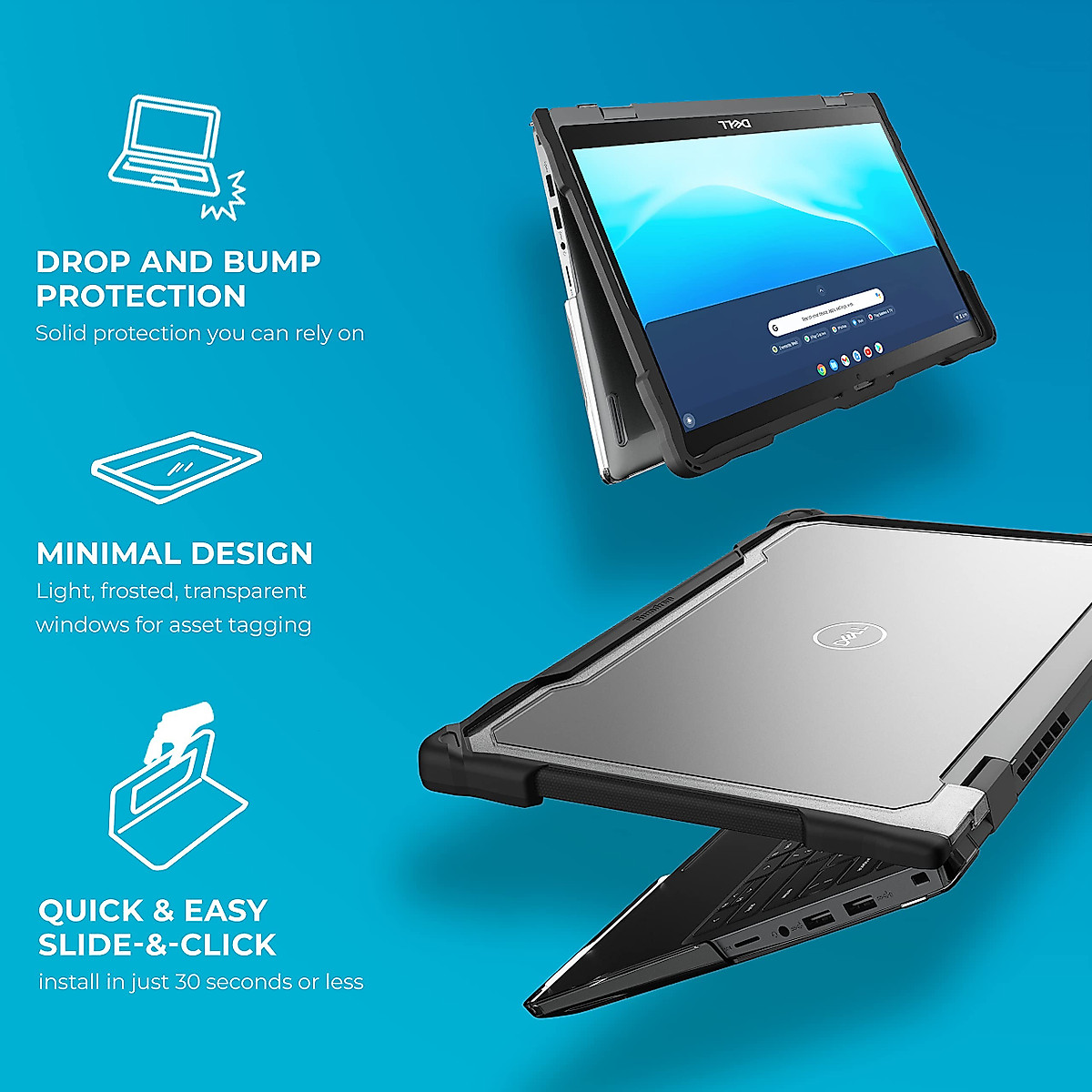 Gumdrop SlimTech Laptop Case Fits Dell Latitude 3330 13-inch (2-in-1) Designed for K-12 Students Teachers & Classrooms – Drop Tested Rugged Shockproof Bumpers for Reliable Device Protection – Black