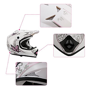 TCMT Dot Youth & Kids Motocross Offroad Street Helmet Pink Butterfly Motorcycle Youth Helmet Dirt Bike Motocross ATV Helmet+Goggles+Gloves L