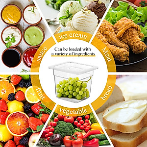 PYQTH 12 Pack Plastic Food Pan with Lids 1/6 Size 6'' Deep Restaurant Food Containers Stackable Clear Polycarbonate Commercial Hotel Pans with 1 Plastic Spoon for Fruits Vegetables