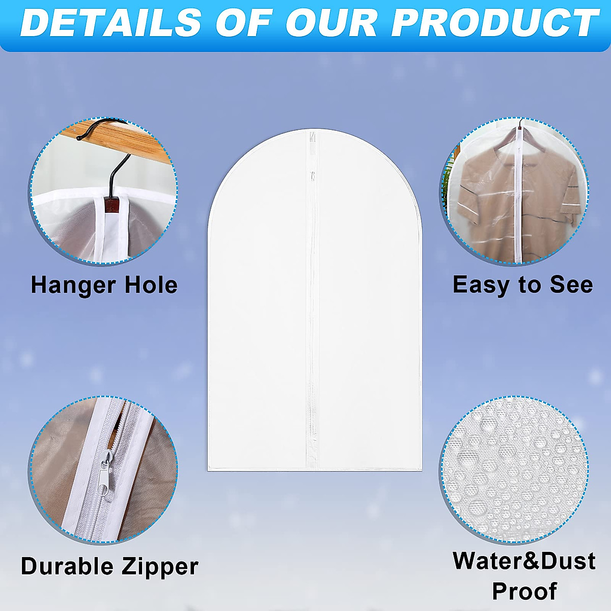 Amylove Set of 50 24'' x 32'' Clear Garment Bags Full Zipper Suit Bags Lightweight Clothes Cover for Hanging PEVA Clothes Protectors for Hanging Clothes Breathable Dust Cover Plastic Garment Bags