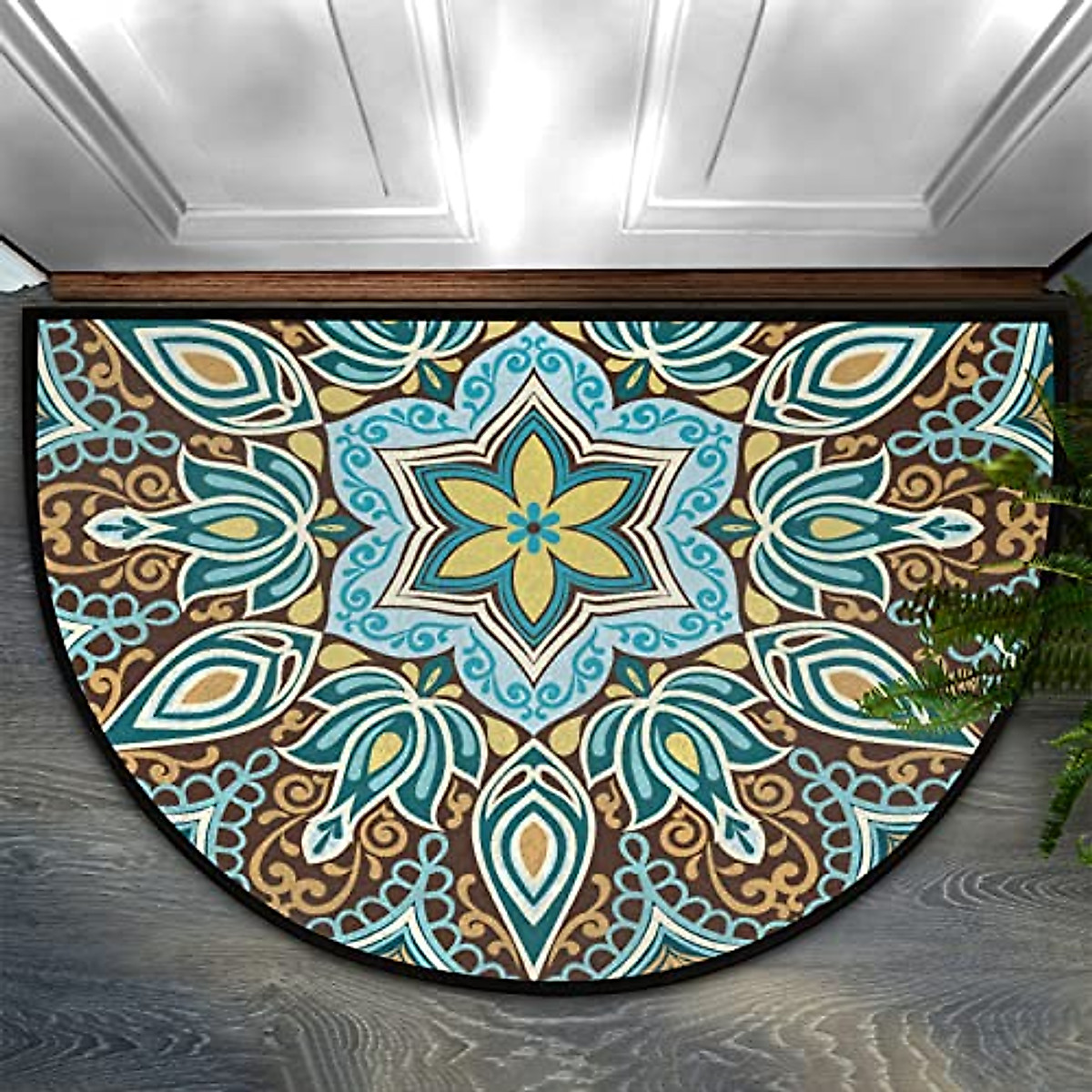 Door Mat Bohemia Entryway Rug Half Round Kitchen mat Non-Slip Entrance Way Rug Front Half Circle Rugs for Kitchen, Shower Room, Bedroom,Living Room 36 * 24in