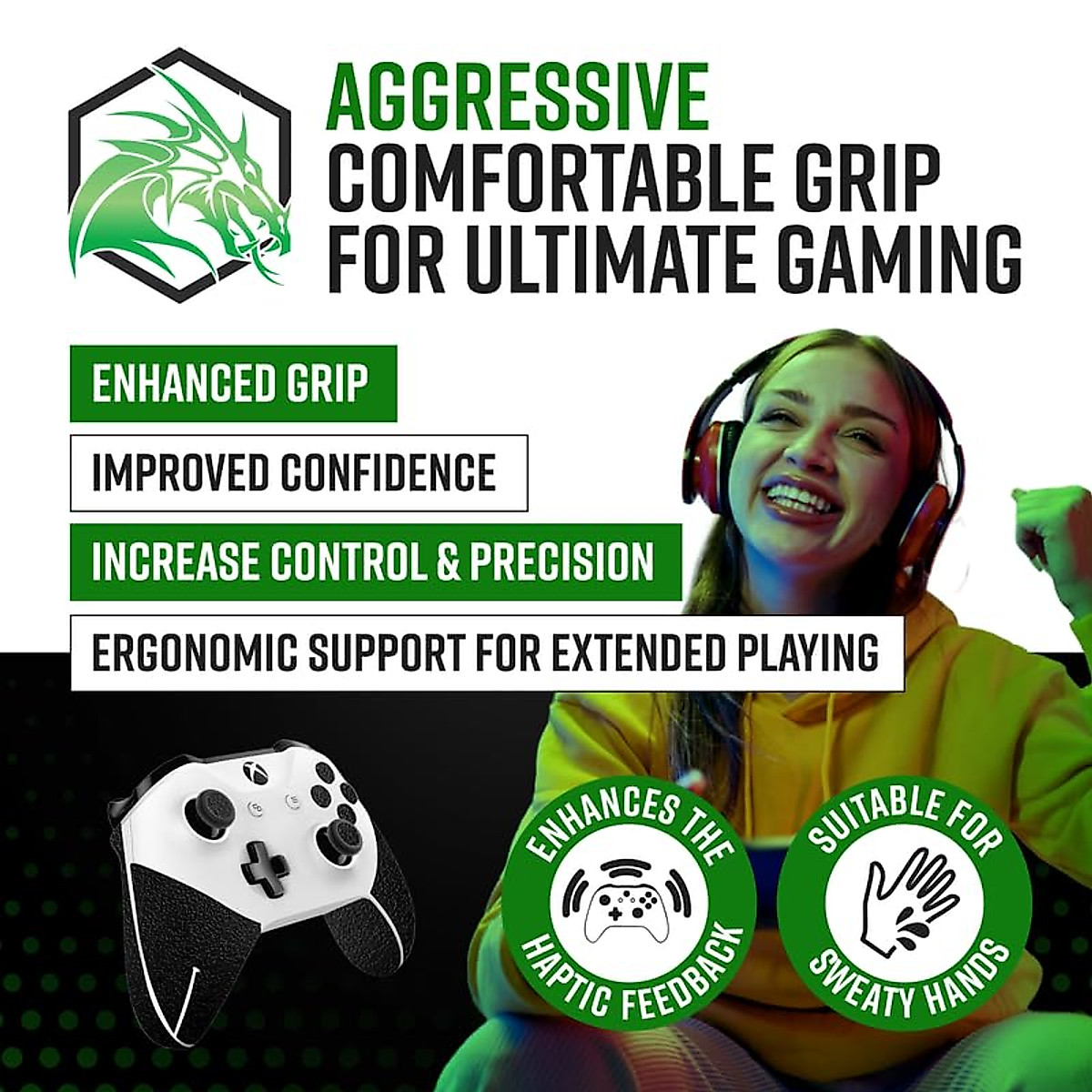 Dragon Grips Xbox Controller Grips, 2 Sheet Black Non-Slip Textured Rubber Grip Tape for Xbox One Controller Decal, Xbox One Elite Controller Grips, Including Thumb Stick, Triggers, Buttons, D-pad