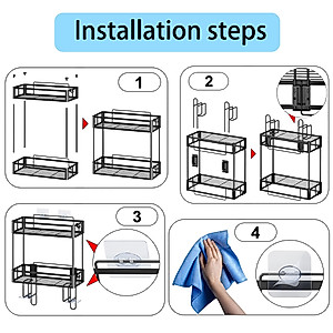 ZYOsJK Over The Toilet Storage 2-Tier Bathroom Organizers and Storage,Bathroom Storage Over The Toilet with 4 Hook & Suction Cup，Wall Mounted Floating Shelves Furniture (White)