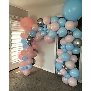 HKYOOD 140Pcs Gender Reveal Balloon Garland Arch Kit - Pink and Blue Balloons Silver Latex Balloon for Boy or Girl Gender Reveal Decorations Birthday Party Baby Shower Celebration Anniversary (No Box)