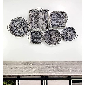 AuldHome Rustic Willow Basket Trays, Set of 3 (Square, Gray Washed); Natural Wicker Decorative Farmhouse Trays