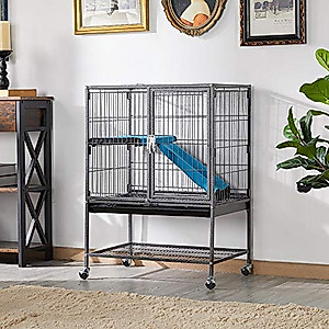 Yaheetech Metal Rolling Ferrets Cage Small Animal Cage for Adult Rats/Chinchillas Single Unit Critter Nation Cage w/Removable Ramp/Platform Black