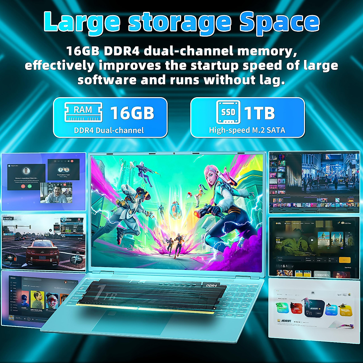 16inch Green Laptop 16G RAM 1TB SSD Ultra-Narrow bezels 2.5K FHD(2560x1600) IPS Screen/N5095 CPU,Win 11 Pro PC with Full Size Numeric Color Backlit KB/Fingerprint(16G+1TB)