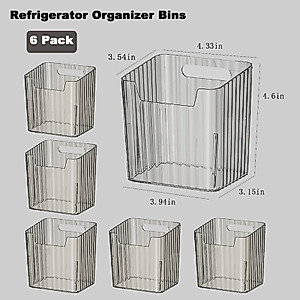 Refrigerator Door Organizer Bins - Hyjjlele 6 Pack Clear Plastic Food Storage Containers for Fridge, Kitchen Cabinet, BPA-Free Pantry Organization and Storage