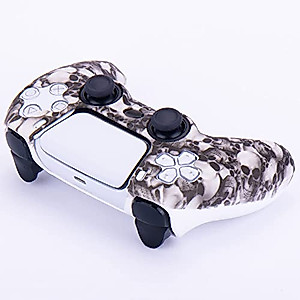 YoRHa Water Transfer Printing Silicone Thickened Cover Skin Case for PS5 Controller x 1(Skulls Purple) with Thumb Grips x 10