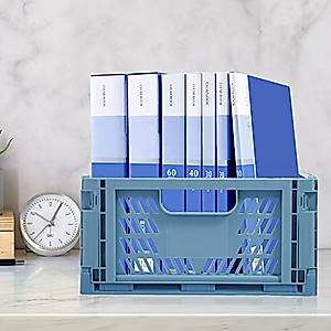 4 Pack Plastic Folding Storage Shelf Baskets, Stackable Collapsible Storage Crates, Storage Bin Container with Handle for Home Kitchen Bedroom Bathroom Office