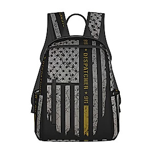Unisex 911 Dispatcher Thin Gold Line Travel Laptop Backpack College School Computer Bag Bookbag for Girls & Boys Black