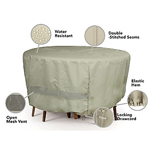 Covermates Round Dining Table/Chair Set Cover - Water-Resistant Polyester, Mesh Ventilation, Patio Table Covers, 60DIAMETER x 30H, Khaki