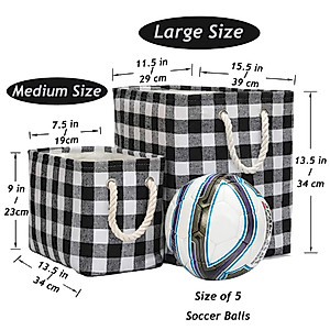 Large Rectangular Decorative Storage Bins Foldable Laundry Hamper Baskets Buffalo Grid Pattern with Rope Handles for Blankets, Toys, Nursery, White Black Grid, L