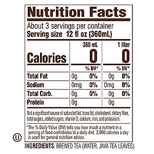 Tejava Original Unsweetened Black Iced Tea, 12 Pack, 1 Liter Glass Bottles, Non-GMO, Kosher, No Sugar or Sweeteners, No calories, No Preservatives, Brewed in Small Batches