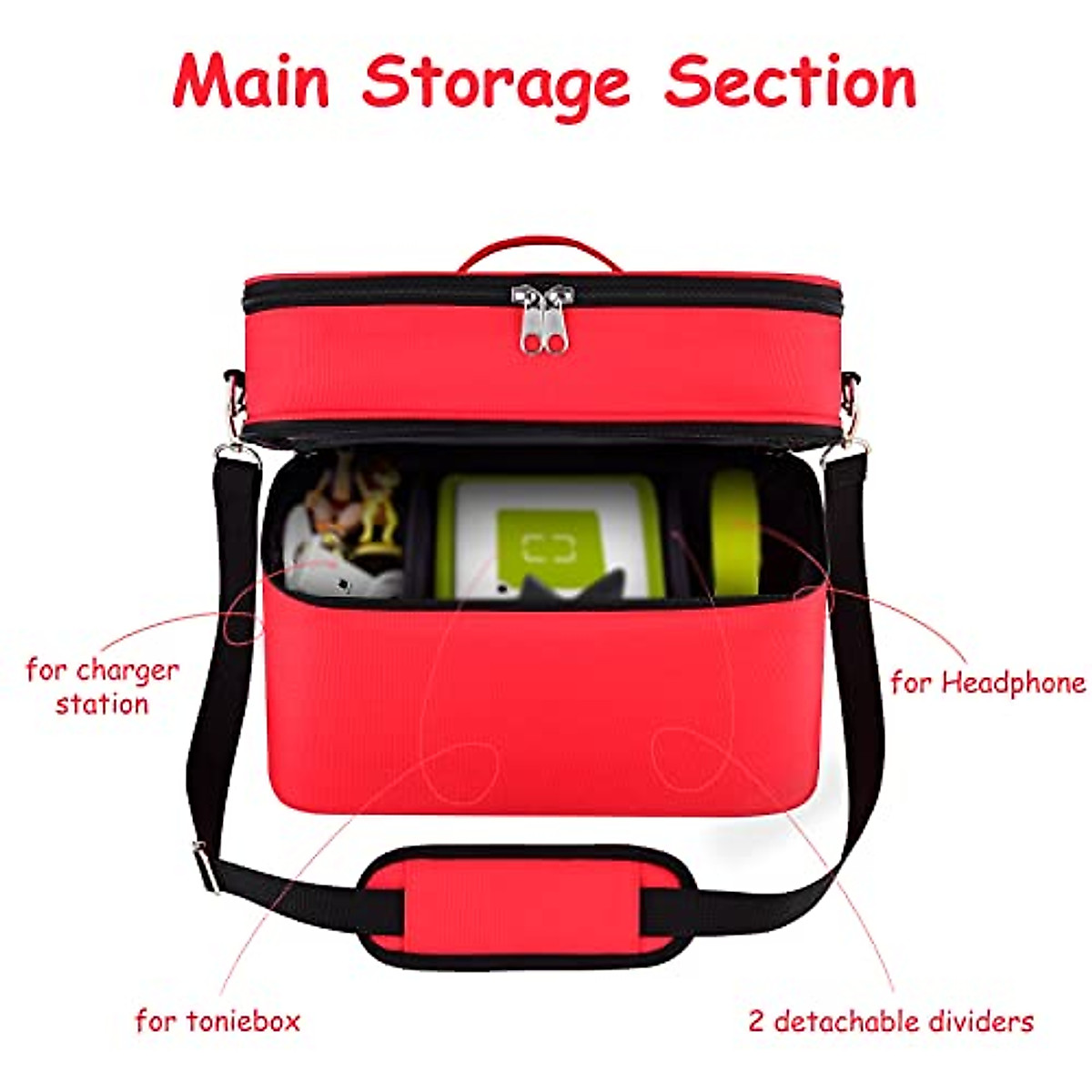 DDgro Tonies Figures Storage Bag for Toniebox Starter Set, Home and Outdoor Carrying Case Organizer for Figurine Characters, Audio Player Box, Charger & Headphone, Bag Only (Large, Red)