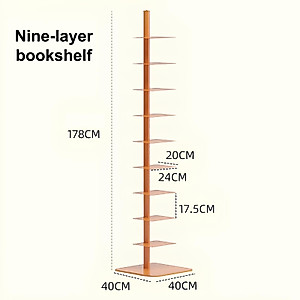 UEOFU Spine Bookshelf, 9-Tier Metal Bookcase Spine Bookshelf Tall Narrow Ladder Book Shelf, Simple Narrow Invisible Bookshel, Vertical Spine Bookshelf for Home(Black)