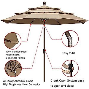 EliteShade USA 10-Year-Non-Fading Sunumbrella 9Ft 3 Tiers Market Umbrella Patio Umbrella Outdoor Table Umbrella with Ventilation,Heather Beige