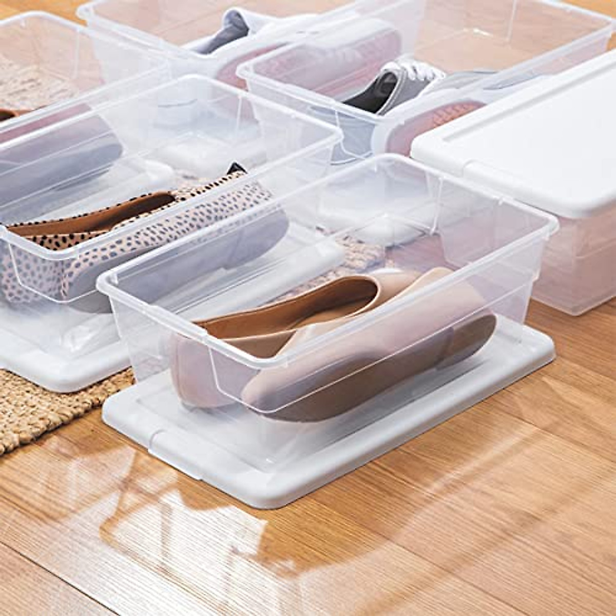 Sterilite 6 Quart Clear Plastic Stackable Storage Container Bin Box Tote with Snap-Close White Lid Organizing Solution for Home & Classroom, 36 Pack