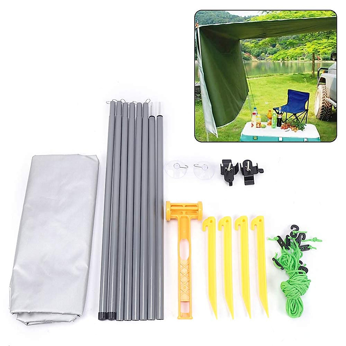 Car Side Awning Rooftop Pull Out Tent Shelter Sunshade w/Storage Bag Instant Shade Portable Shelter for SUV Outdoor Camping Travel 2.8×1.8M