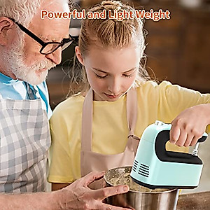 Yomelo 9-Speed Digital Hand Mixer Electric, 400W Powerful DC Motor, Baking Mixer Handheld with Snap-On Storage Case, Touch Button, Turbo Boost, 5 Stainless Steel Accessories, Flat Beaters, Dough Hooks, Whisk (Ice Blue)
