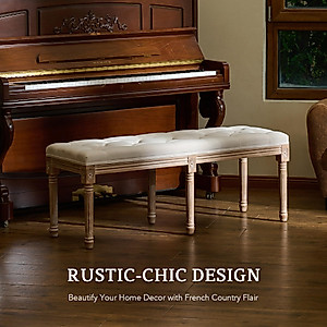 Vonluce Extra-Long Upholstered Bench, Beige, Rubberwood Frame, 48 x 16.7 in